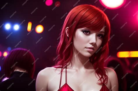 ナイトクラブでタイトな光沢のあるドレスを着た美しいセクシーな女の子 ジェネレーティブ Ai Premium Ai生成画像