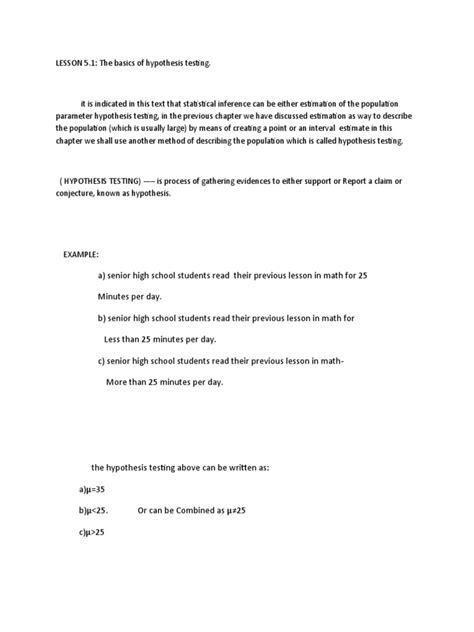 Lesson 5 1 Hypothesis Pdf