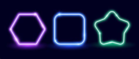 네온 화려한 글로우 프레임 세트 조명된 별 정사각형 육각형 모양 컬렉션입니다 배너 포스터 콜라주 템플릿을 위한 네온 조명 디자인 요소 벡터 빛나는 표지판 그림 팩 0명에