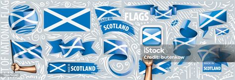 다양한 크리에이티브 디자인의 스코틀랜드 국기 의 벡터 세트 국가 관광명소에 대한 스톡 벡터 아트 및 기타 이미지 국가 관광명소 국기 그림 이야기 Istock