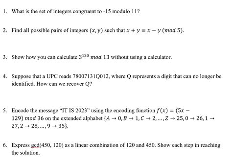 solved 1 what is the set of integers congruent to 15