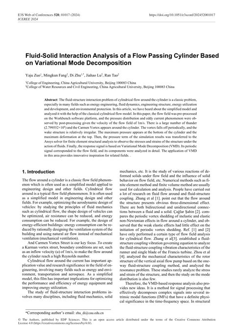Pdf Fluid Solid Interaction Analysis Of A Flow Passing Cylinder Based On Variational Mode