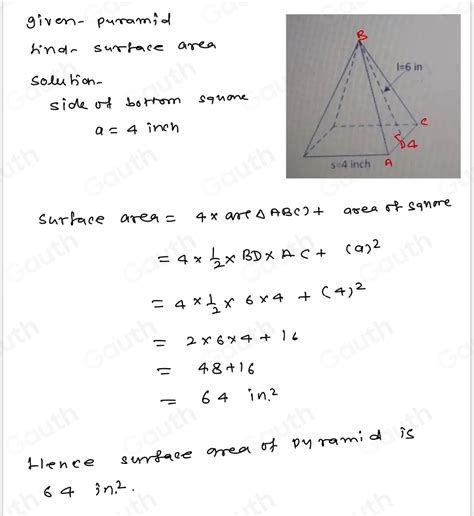 Solved The Base Of The Following Pyramid Is A Square What Is The