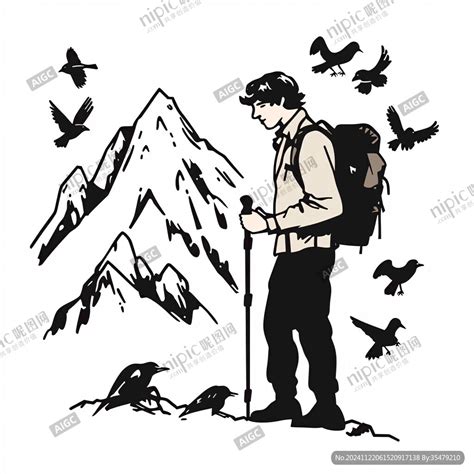 Ai创作图登山插画 爬山登山爬山户外探险 户外徒步徒步户外 户外徒步素材 登山运动插画 登山驴友休闲运动 登山节徒步节 徒步者素材 徒步卡通小人 登山运动户外活动 户外探险旅游散心 山水风景