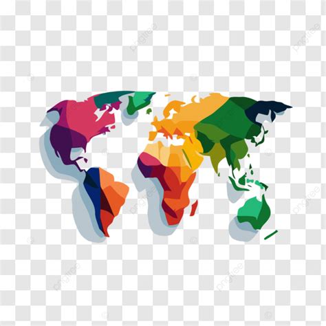 다채로운 다각형 세계 지도 그림 벡터 흰색 배경에 대륙의 단순한 다채로운 아이콘 그림자 없음 작은 프레임 중앙 Png