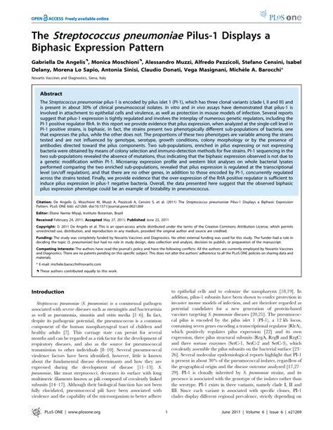 Pdf The Streptococcus Pneumoniae Pilus 1 Displays A Biphasic Expression Pattern