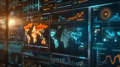 A Futuristic Digital Interface Displaying Global Data Charts And Maps Premium Ai Generated Image