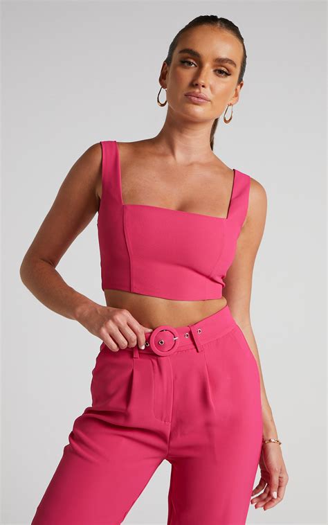 Reyna Two Piece Set Crop Top And Tailored Pants Set In Pink Showpo Usa