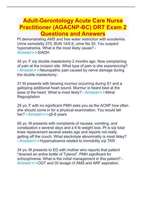 Adult Gerontology Acute Care Nurse Practitioner Agacnp Bc Drt Exam 2 Questions And Answers