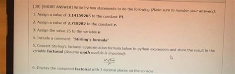 solved [30] [short answer] write python statements to do the