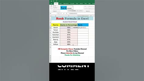 Rank Formula In Excel Shortsfeed Shorts Youtubeshorts Exceltips