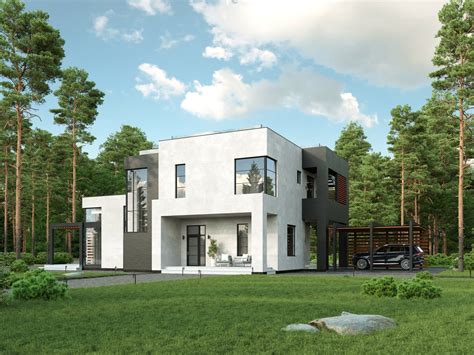 Двухэтажный дом в стиле хай тек П322