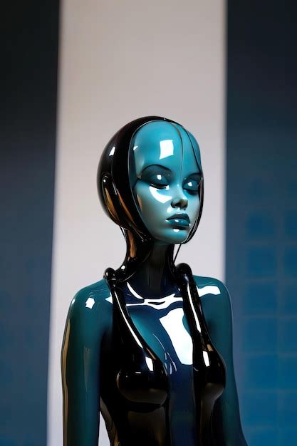 Premium Ai Image A Blue Glass Sculpture Of A Woman With A Blue Face And Neck