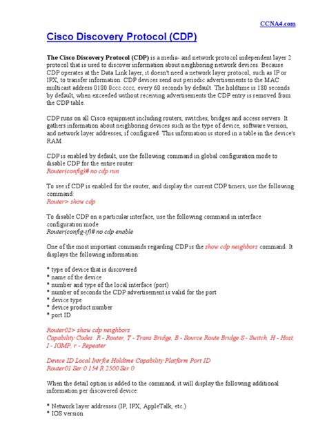 Cisco Discovery Protocol Cdp Pdf Router Computing Computer Network