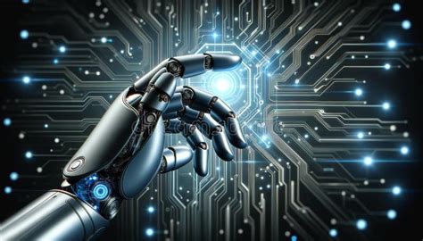 Futuristic Robotic Hand Touching Digital Interface Technology Concept Stock Illustration