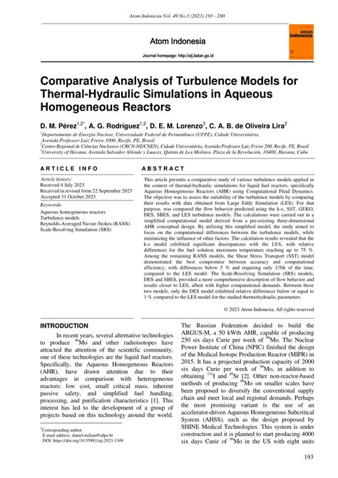 Pdf Comparative Analysis Of Turbulence Models For Thermal Hydraulic Simulations In Aqueous