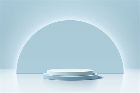 파란색 흰색 3d 원통형 연단 배경 와 반원 배경 벽 장면 와 미니멀리스트 모형 받침대 추상 스탠드 제품 디스플레이 프리젠