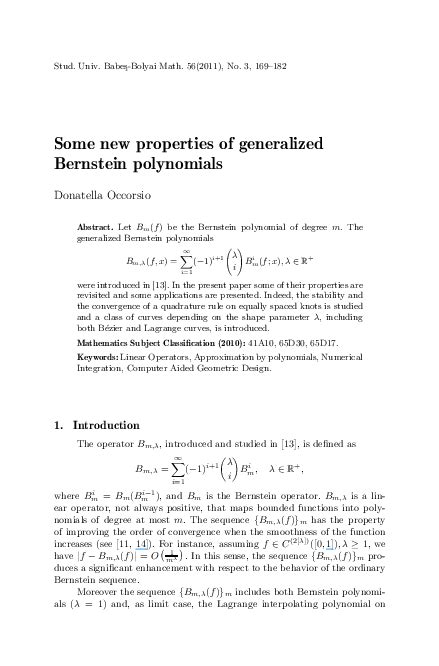 Pdf Some New Properties Of Generalized Bernstein Polynomials