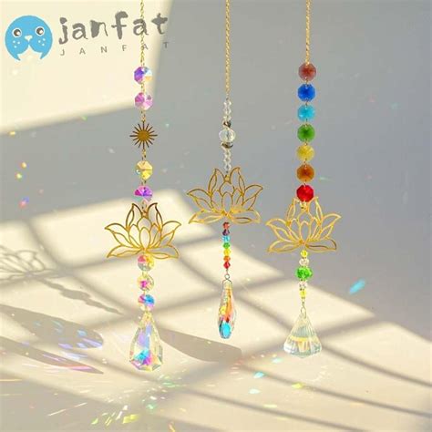 Janfat กระดิ่งลม จี้โลหะ คริสตัล รูปดอกบัว จับแสงแดด หลากสี คุณภาพสูง Shopee Thailand