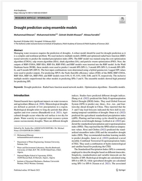 Pdf Drought Prediction Using Ensemble Models