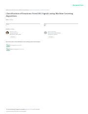 Classification Of Emotions From Eeg Signals Using Machine Learning Algorithms IJERTV IS