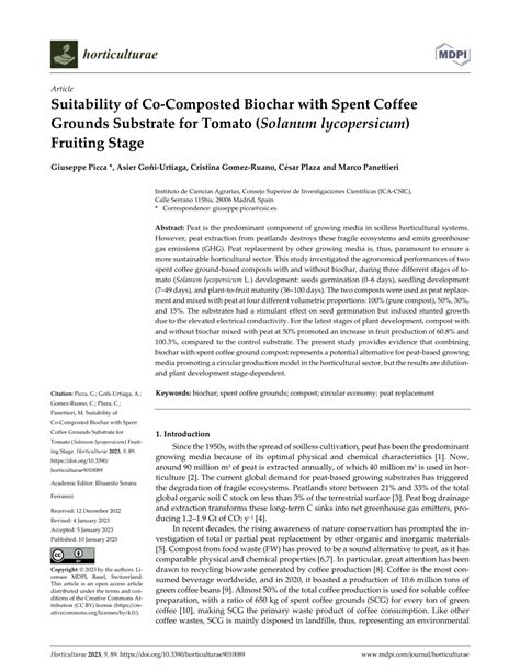 Pdf Suitability Of Co Composted Biochar With Spent Coffee Grounds Substrate For Tomato