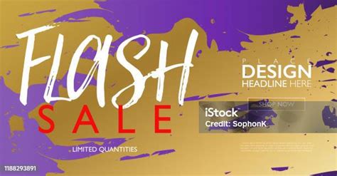 플래시 판매 마케팅 배너입니다 할인 프로모션은 전단지와 포스터를 제공합니다 그런 지 페인트 추상적 인 배경 보라색과 금 벡터 일러스트 템플릿입니다 0명에 대한 스톡 벡터