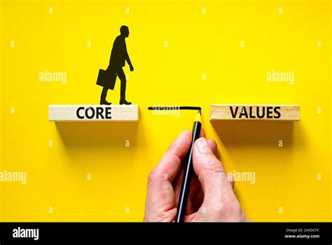 Core Values Symbol Concept Words Core Values On Wooden Blocks On A Beautiful Yellow Table