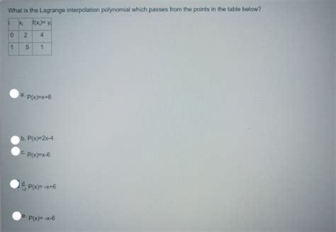 Solved What Is The Lagrange Interpolation Polynomial Whi
