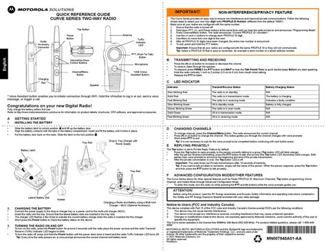MOTOROLA SOLUTIONS CURVE SERIES QUICK REFERENCE MANUAL Pdf Download ManualsLib