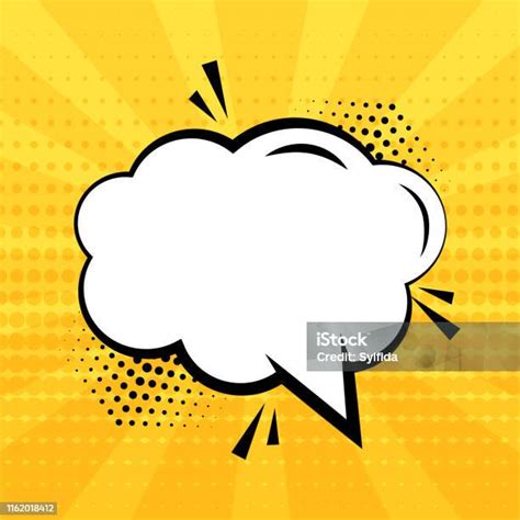 노란색 배경에 하프 톤 그림자와 흰색 빈 연설 거품 팝 아트 스타일의 만화 음향 효과 벡터 기포에 대한 스톡 벡터 아트 및 기타