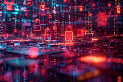 an abstract depiction of cybersecurity elements including digital locks and network nodes
