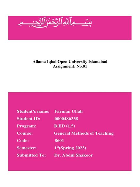 Assignment No01 Course Code 8601 Pdf