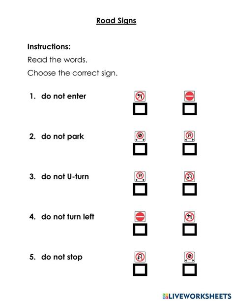 Road Signs 2 Free Interactive Worksheets 1693218