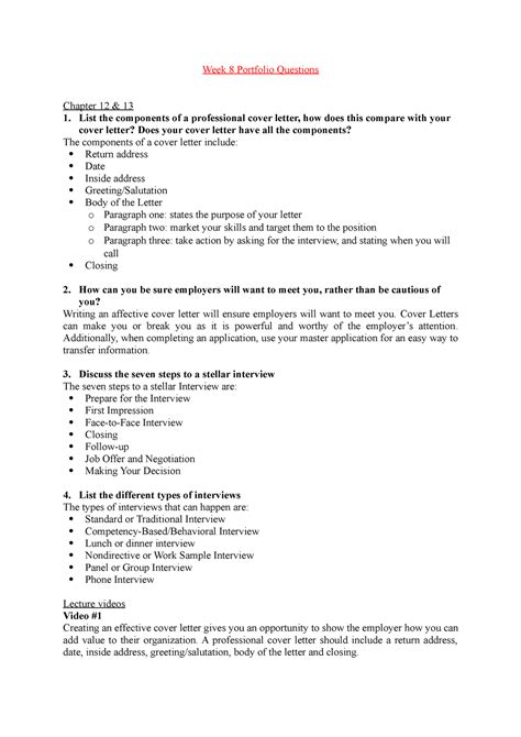 Week 8 Portfolio Questions Week 8 Portfolio Questions Chapter 12 13 1 List The Components