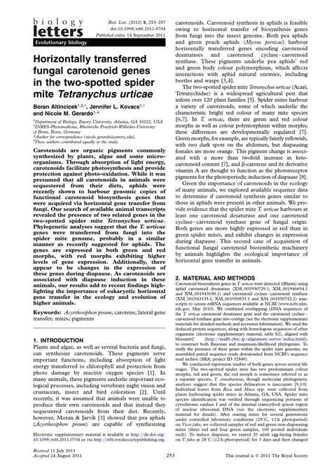 Pdf Horizontally Transferred Fungal Carotenoid Genes In The Two