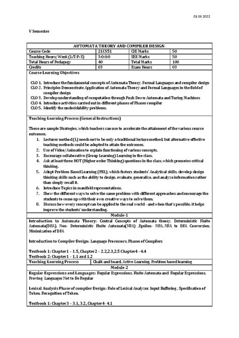 5th Sem Syllabus Dbms Laptop Report For Ai V Semester Automata Theory And Compiler Design
