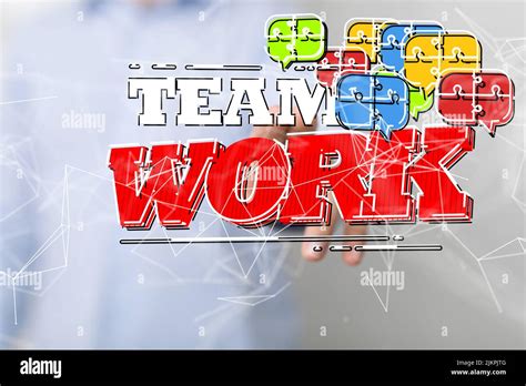 A 3d Rendering Of Hovering Teamwork Text With A Unity Group Concept