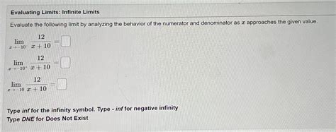 Solved Evaluating Limits Infinite LimitsEvaluate The Chegg Com