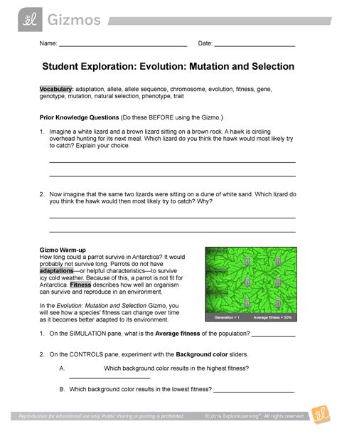 evolution mutation selection se aternate assignment name