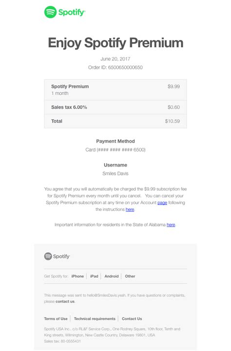 Spotify Receipt From Spotify Desktop Email View Really Good Emails
