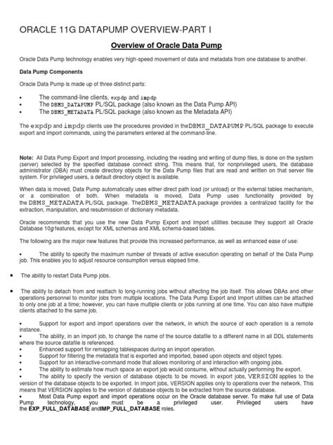 Oracle 11g Datapump Overview Part I Pdf Oracle Database Command Line Interface