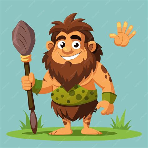 Premium Vector A Cartoon Of A Caveman With A Paddle And A Hand