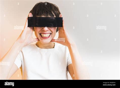 Fashionable Eyewear Concept Short Haired Female Model Smiling At