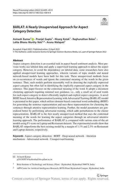 Barlat A Nearly Unsupervised Approach For Aspect Category Detection