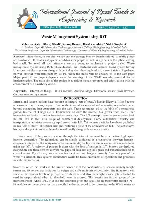 Pdf Waste Management System Using Iot Ijrter · Smart Dustbin An