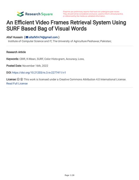 Pdf An Efficient Video Frames Retrieval System Using Surf Based Bag Of Visual Words