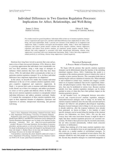 Individual Differences In Two Emotion Regulation Processes Implications For Affect