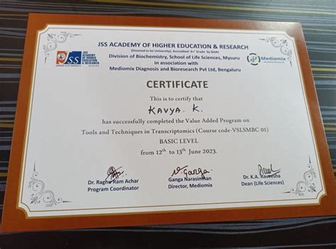 Kavya Patil On Linkedin Completion Of My Transcriptomics Course Thank