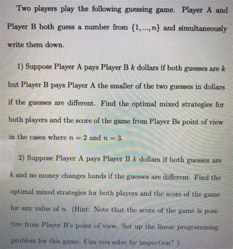 Two Players Play The Following Guessing Game Player Chegg